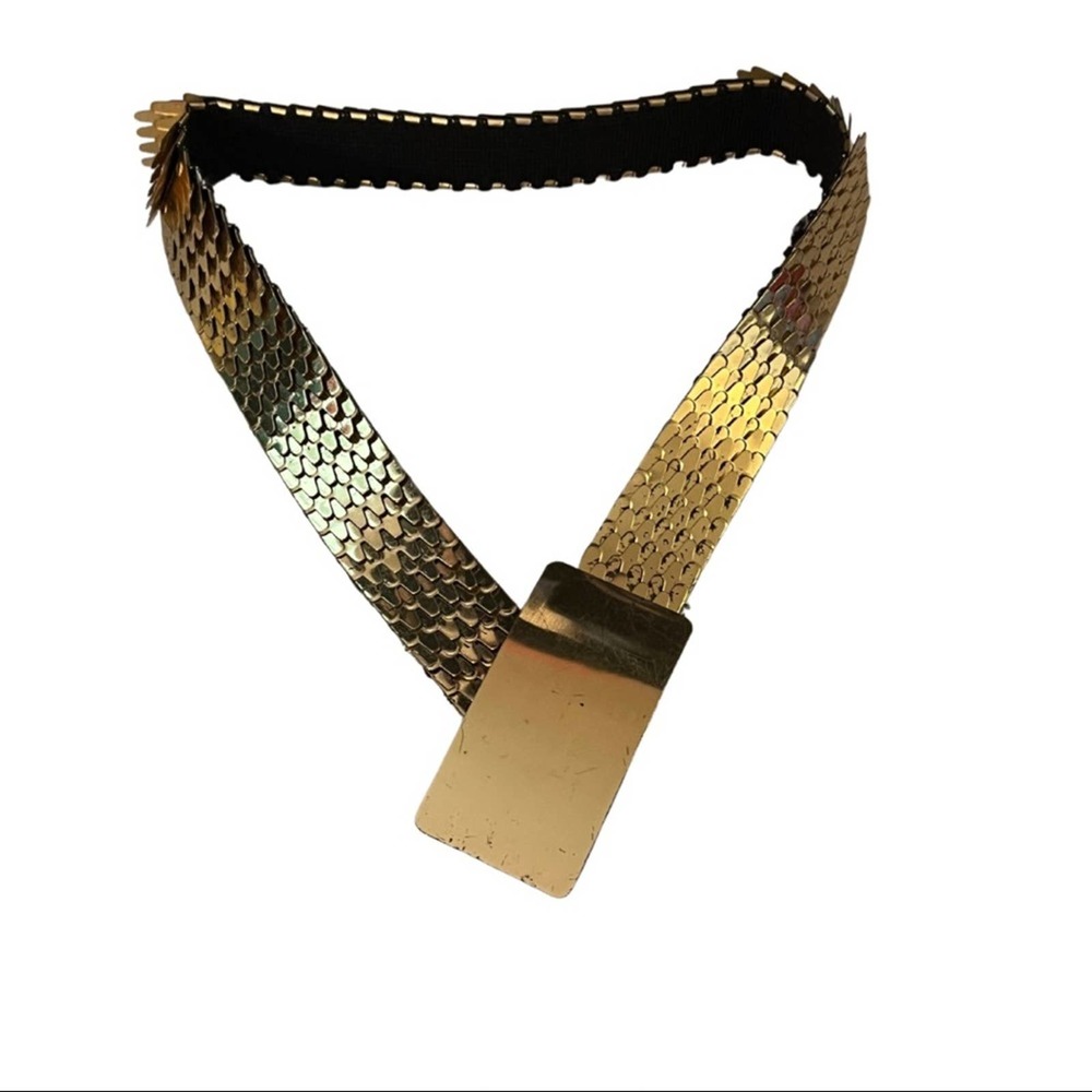 Vintage 70s Gold Dragon Scale Metal Stretchy Elastic … - Gem